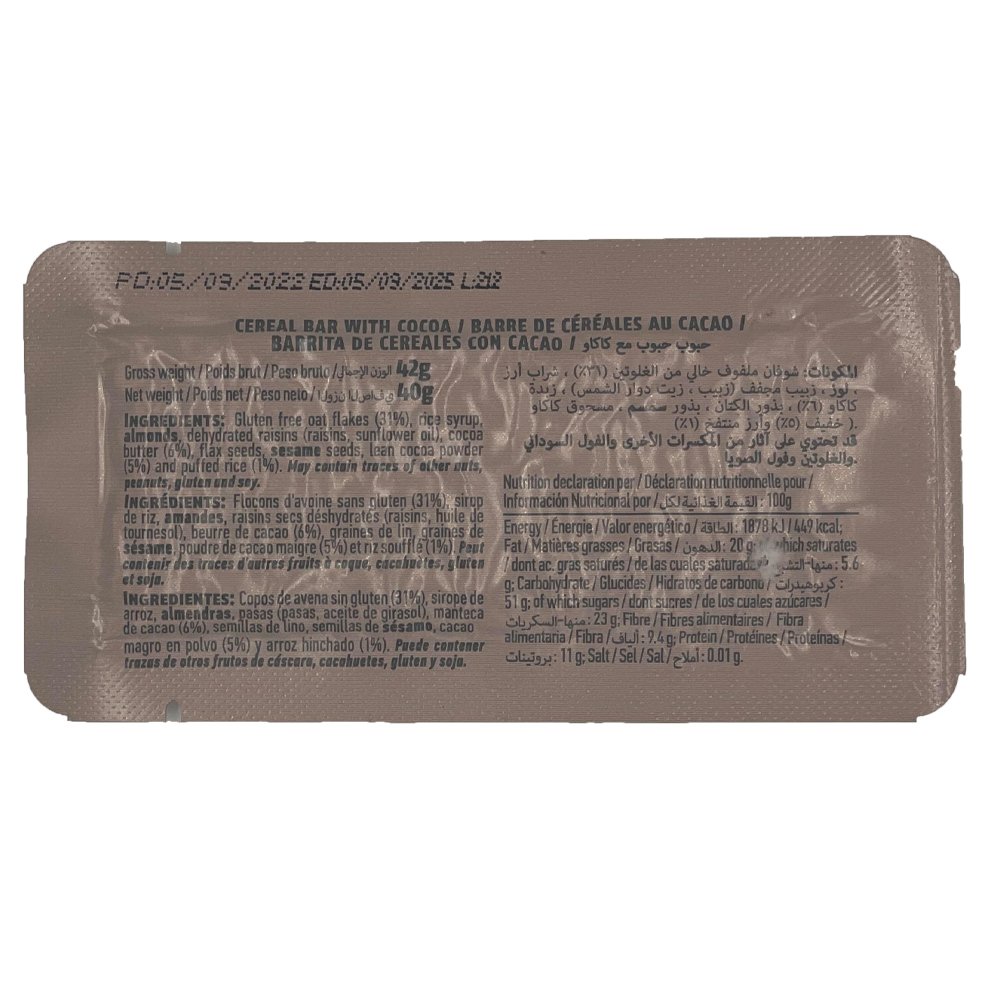 Chocolate Cereal Bar Military long BBF date 40g | The BeWell Group